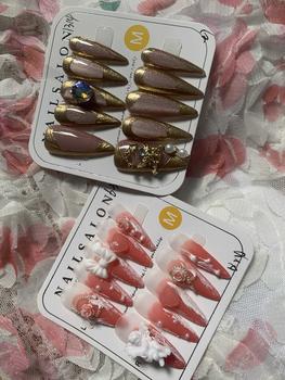 Kuku Palsu, 100% Buatan Tangan, Bentuk Runcing Panjang, Stiletto ...