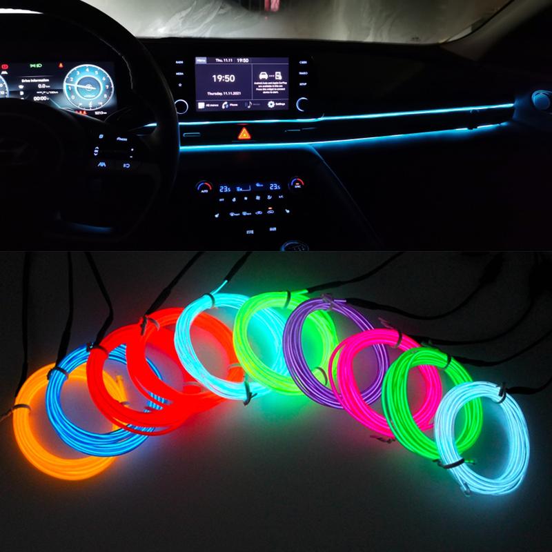 1m/2m/3m/5m EL Wire Neon Strip Car Interior Ambient Strip Lights ...