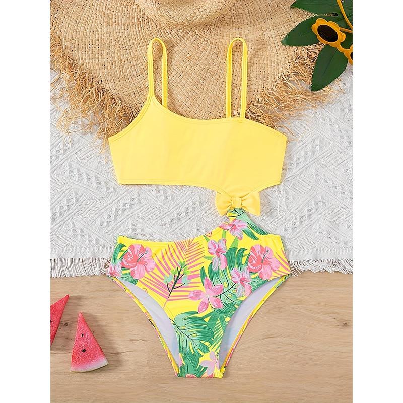 Girls' One-Piece Sweet Swimsuit, Spaghetti Strap, Waist Flower - TikTok ...