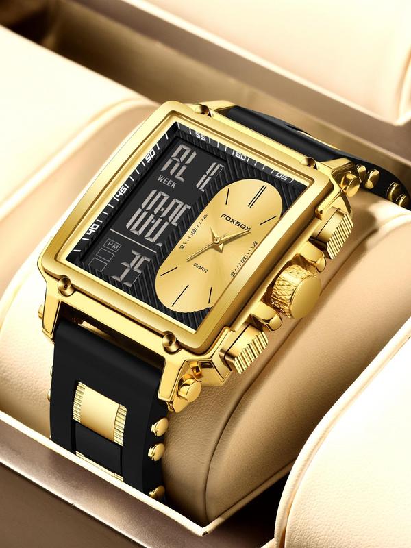 Men's Casual Fashion Square Dial Digital Analog Quartz Watch - TikTok Shop