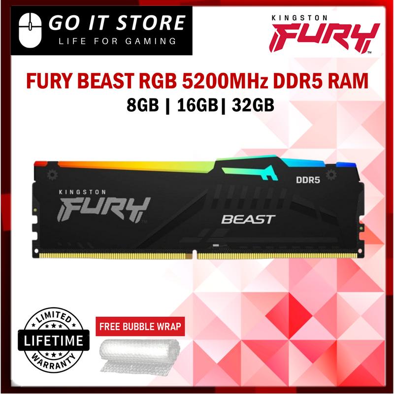 Kingston FURY Beast DDR5 5200MT/s CL36 RGB Memory Ram (8GB/16GB/32GB ...