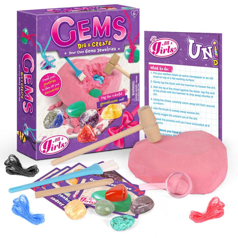 Gemstone Dig Kit & Bracelets Making Kit for Kids, Gems Excavation ...