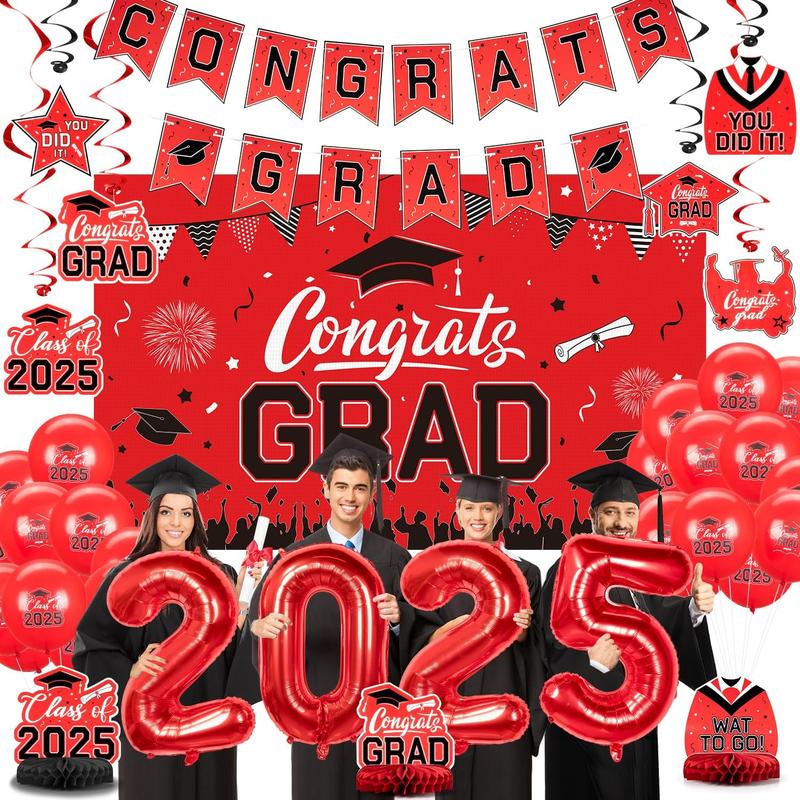 Graduation Decorations 2025 Red Themed, Graduation Party Decorations ...