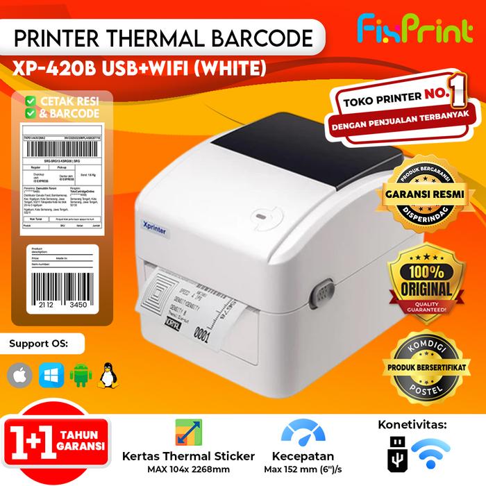 Jual Printer Resi Barcode Label Thermal USB Xprinter XP420 XP-420B ...