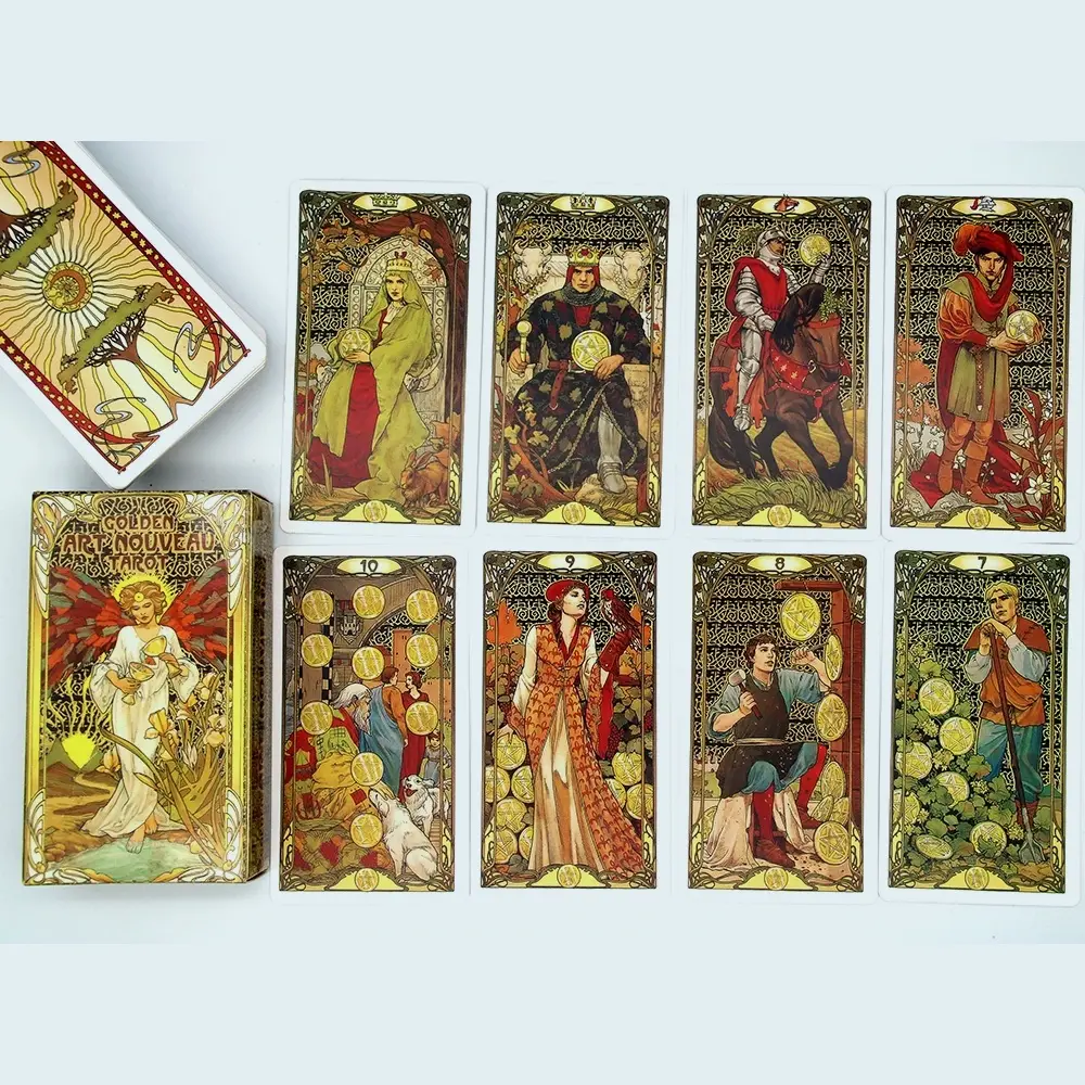 Golden Art Nouveau Tarot Deck 78 Cards with Guidebook Cards Occult ...