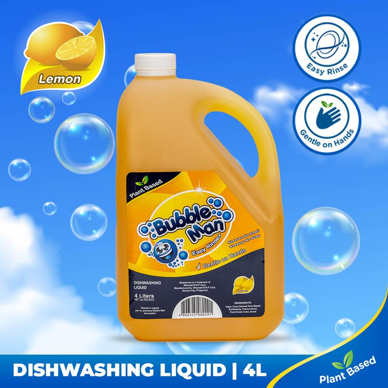 Bubble Man Dishwashing Liquid Lemon 4L (4 Liters) | Plant based ...