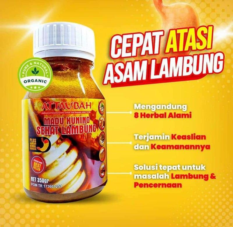 Madu Kuning Sehat Lambung Attaubah 350 Gr I Maag I Kronis l Untuk ...