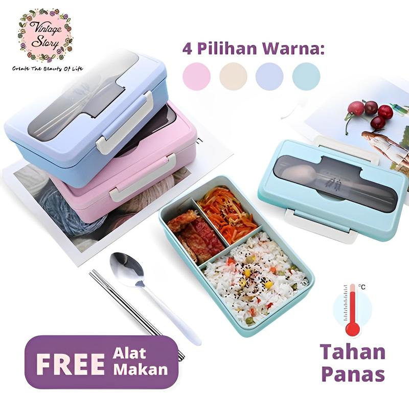 Kotak Tempat Makan Lunch Box Free Sumpit Sendok Penutup Ada Silikon ...