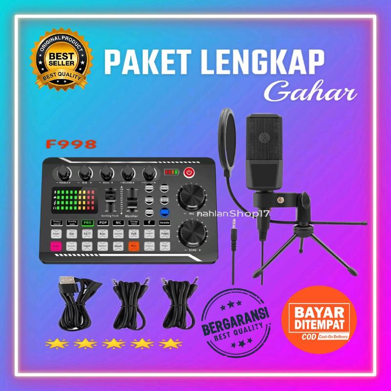 SOUNDCARD F998 + MIC MICROPHONE CONDENSER PAKET LENGKAP FUL AUDIO ...