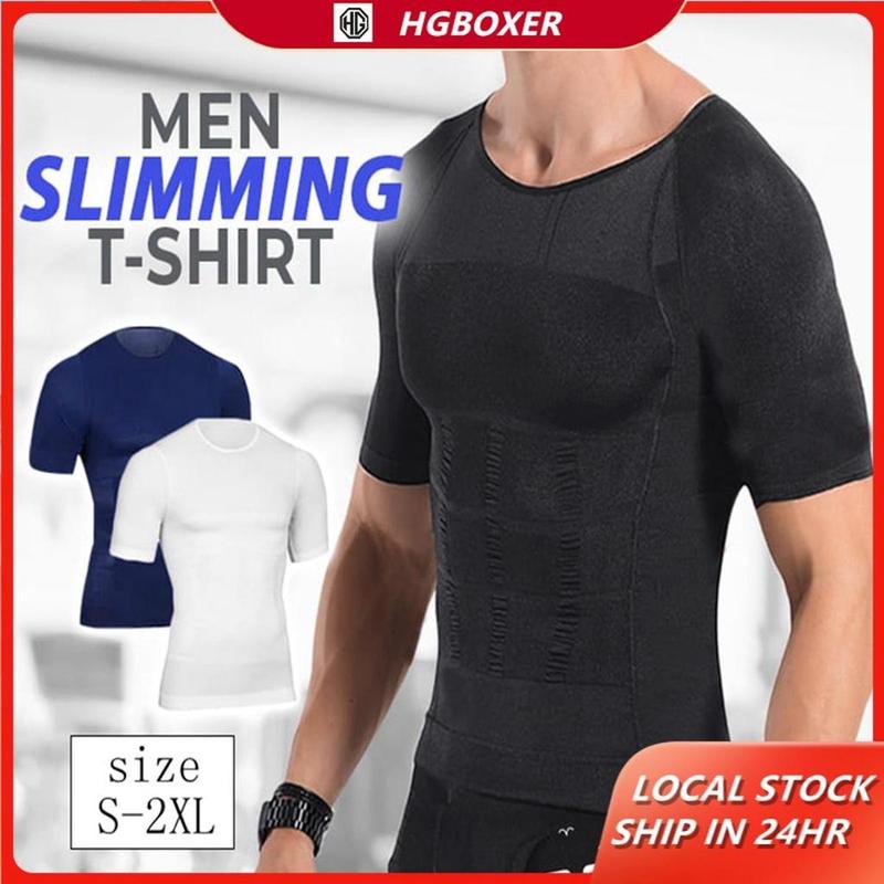 Mens Shaping T Shirt Bodysuit Shaper Compression Shirts Gynecomastia ...