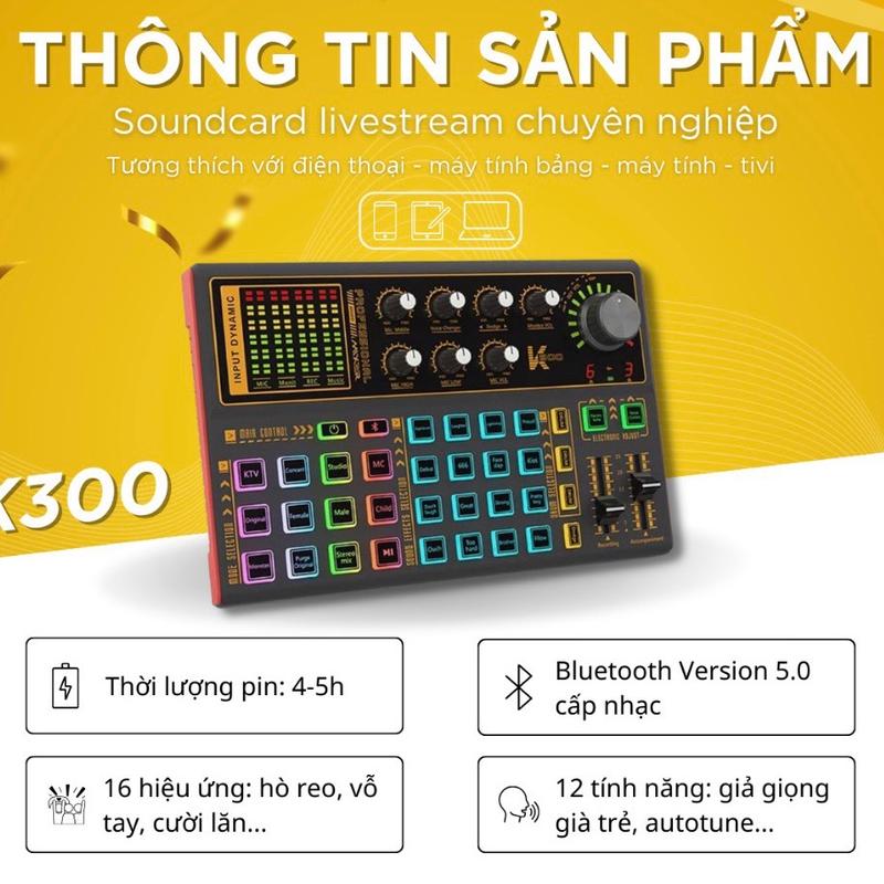 Sound Card Thu Âm Livestream Auto Tune K300-Thế Hệ Mới bluetooth ...
