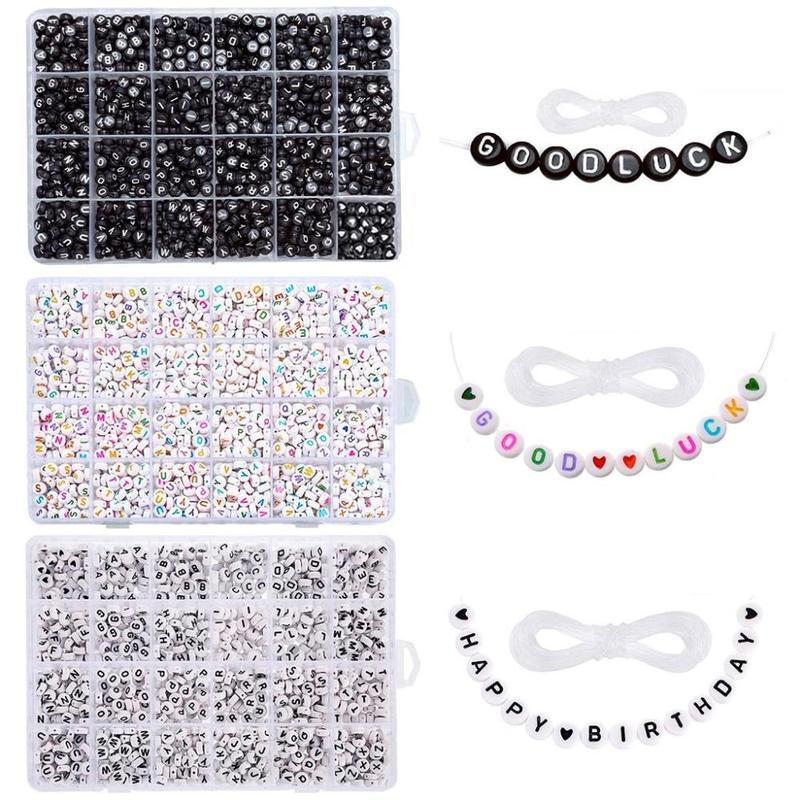 Alphabet Letter Beads Kit Acrylic Elastic Cord A-Z for DIY Keychain ...
