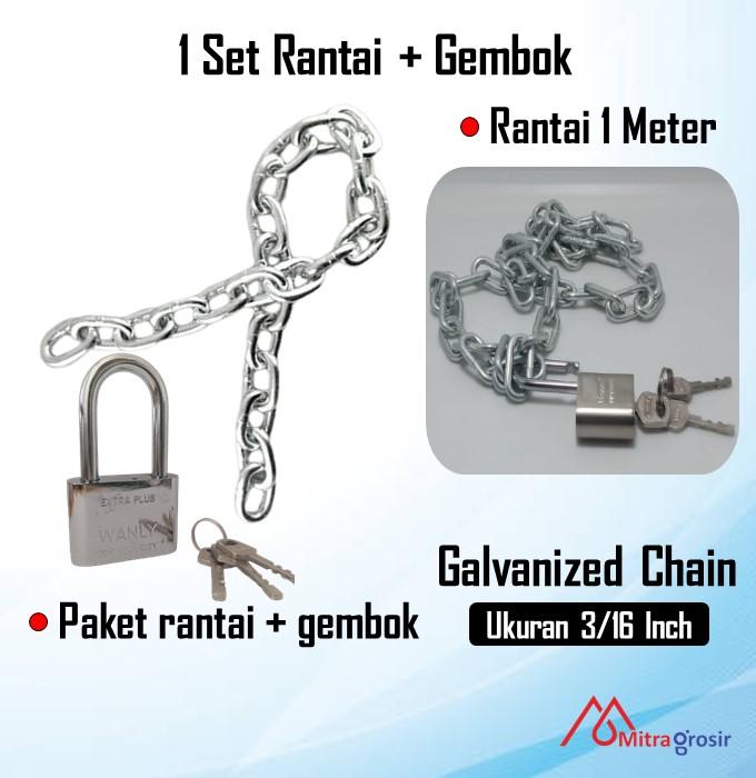 Gembok Rantai Besi 1 Meter / Gembok Rante Rumah Pagar Motor Sepeda ...