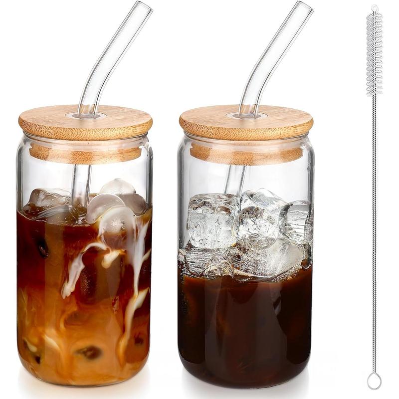 Glass Cups with Lids and Straws 2 count, 16 oz Beer Drinking - TikTok Shop
