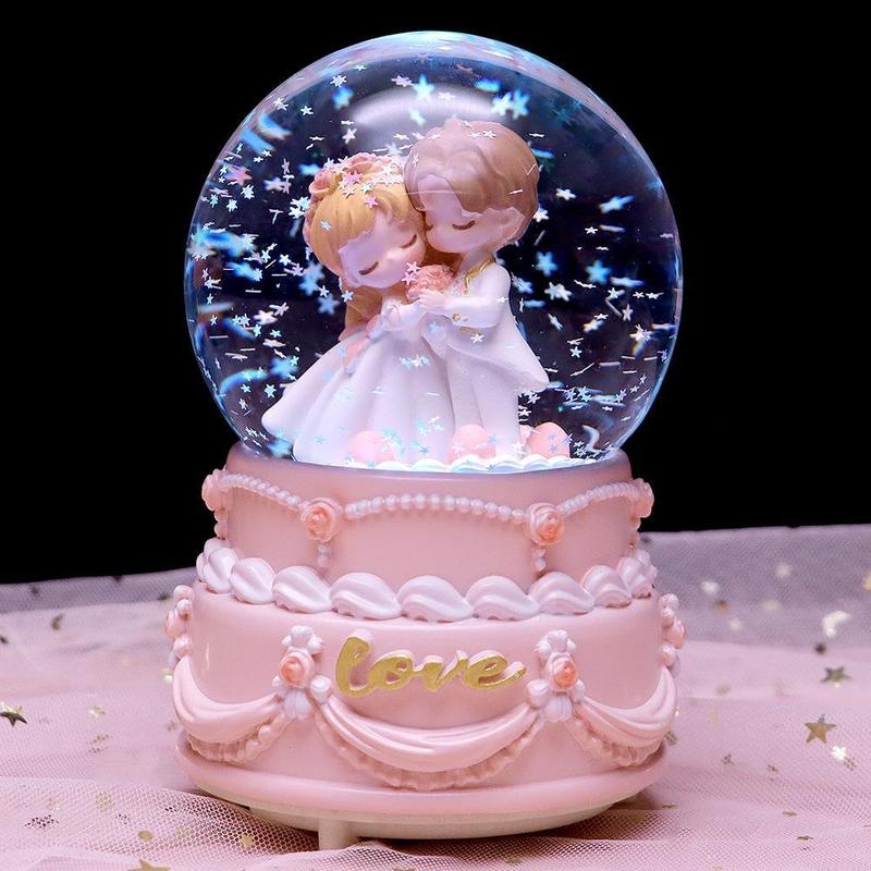 Romantic Wedding Music Box Proposal Love Cake Couple Crystal Ball Music ...