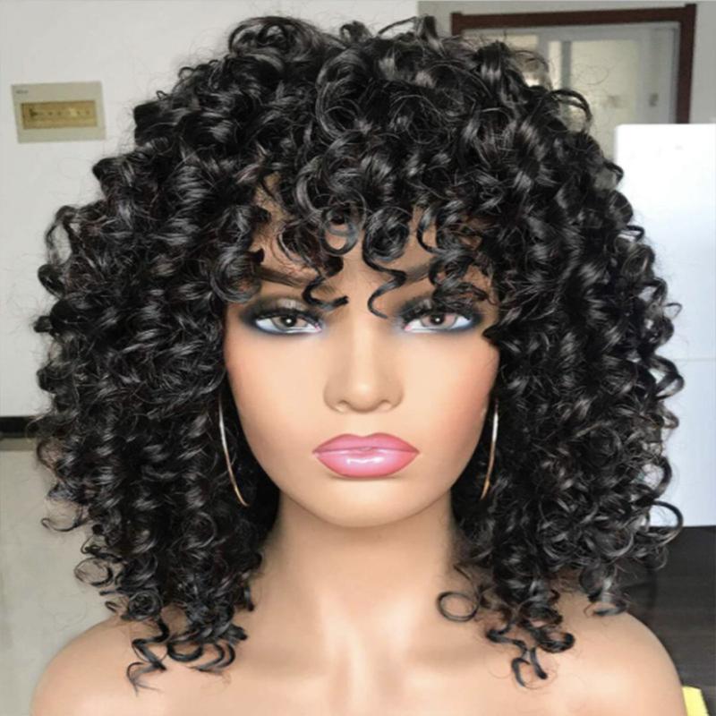 Rambut Palsu Kerinting Afro, Panjang Pendek, Hitam, dengan Poni ...