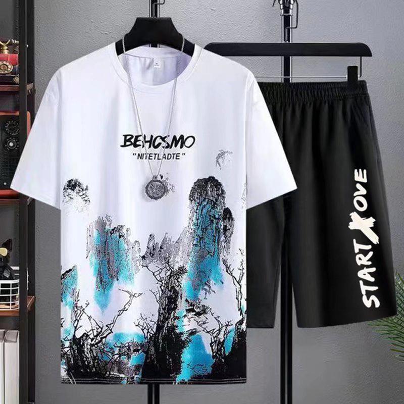 Pfugyji 2Pcs/Set O-Neck Short Sleeve Jogger Outfit Elastic Waistband ...