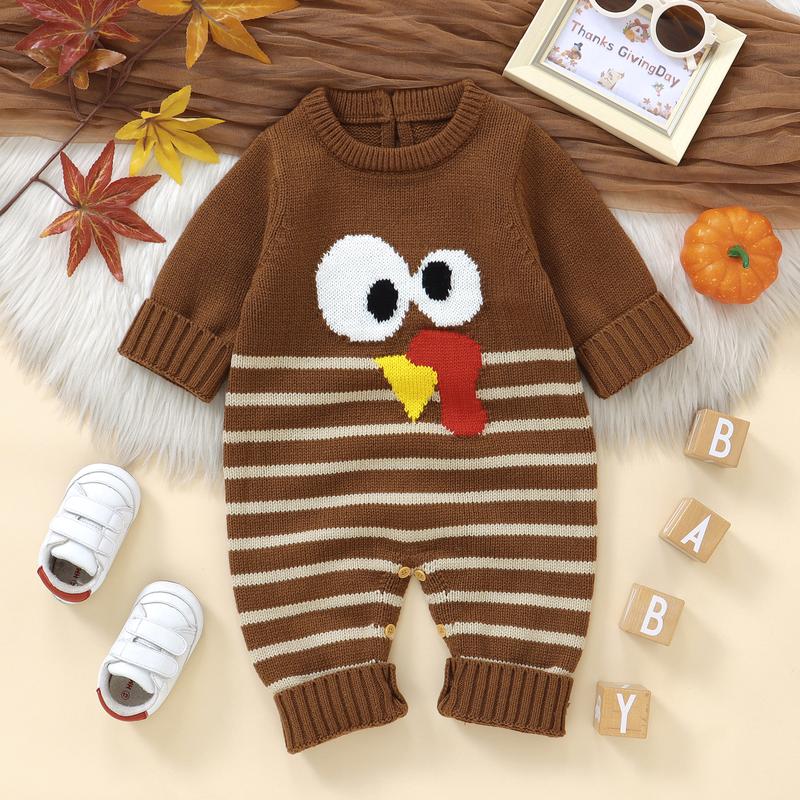 Baby Thanksgiving Sweater Romper Casual Turkey Stripe Print Toddler ...