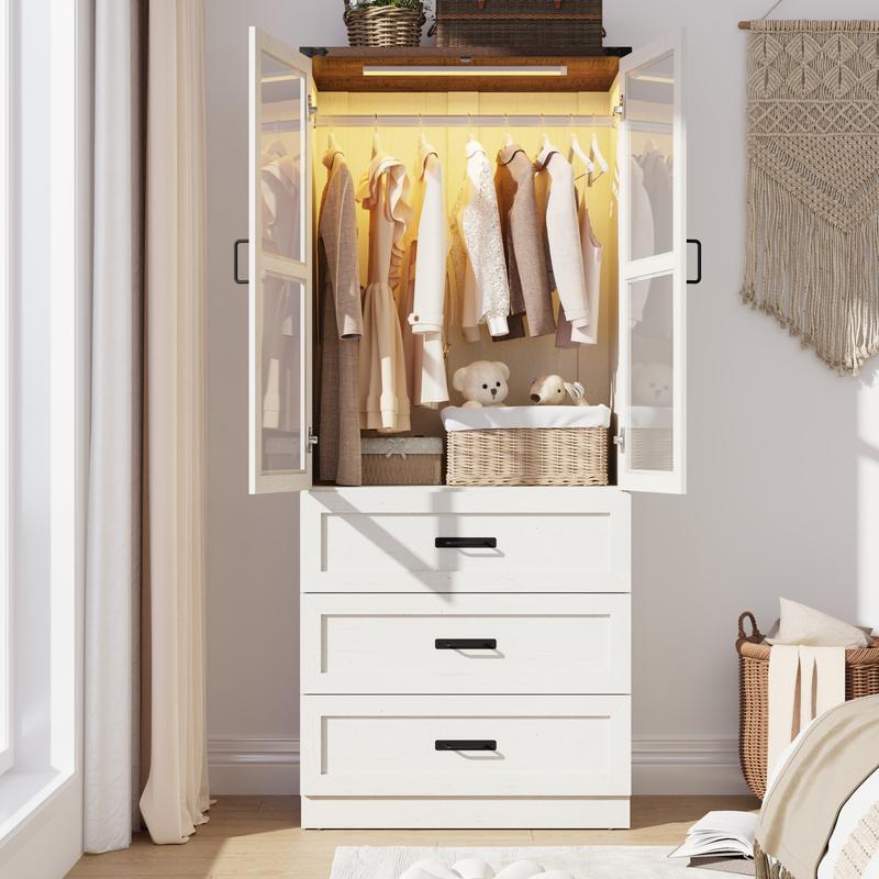 75" Tall Farmhouse 2 Doors Armoire Wardrobe Closet with 3 Drawers and ...