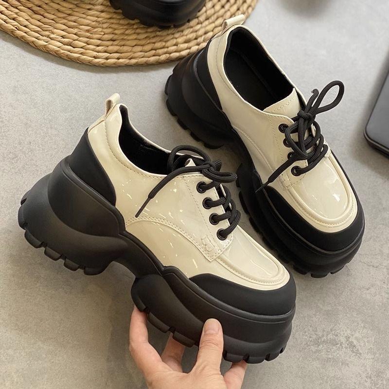 Thick-Soled British Style Lace-up Small Leather Shoes for Women ...
