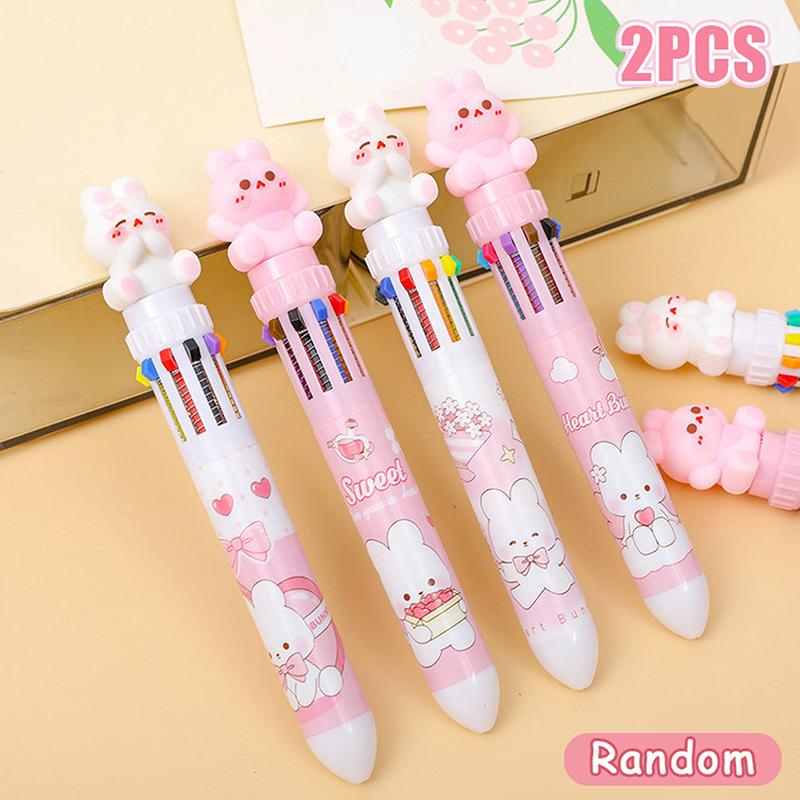 2Pcs Cartoon Rabbit Ten Color Ballpoint Pen Multicolor Signature ...