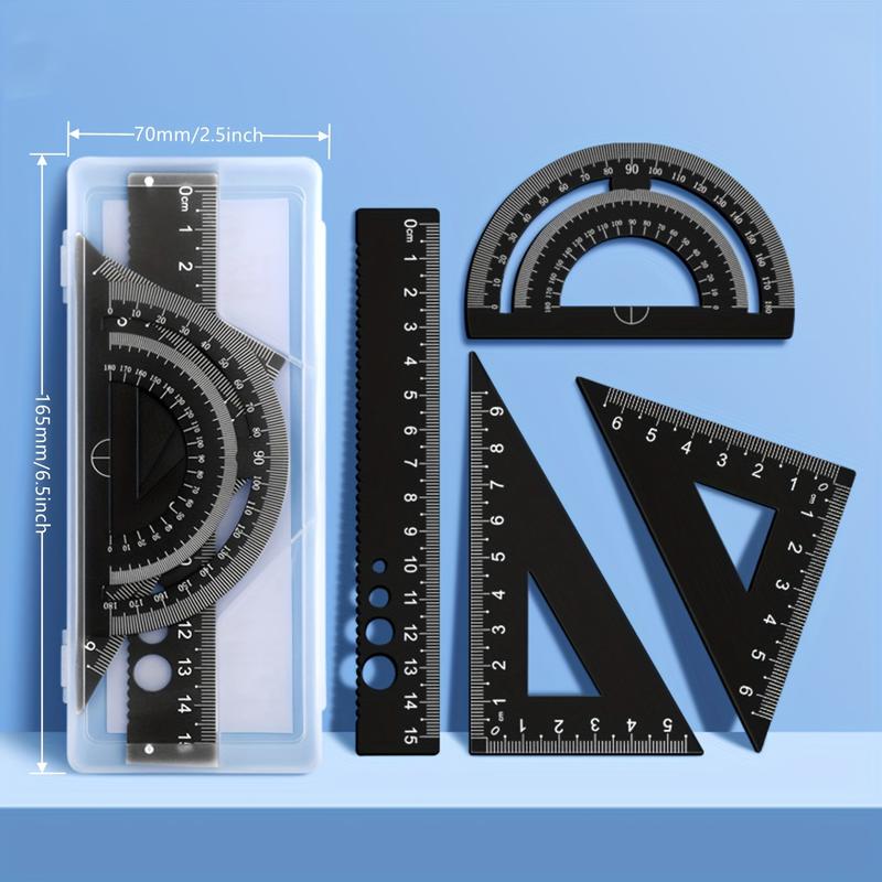 4pcs Metal Drafting Set With Storage Box Students Measure Ruler ...