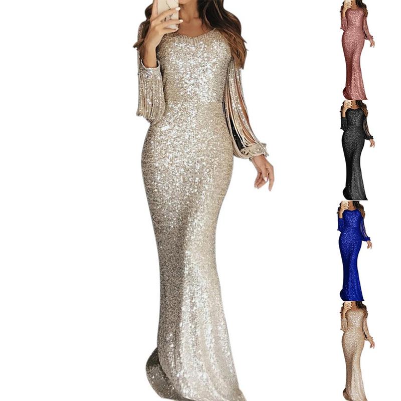 Gaun Malam Balut Koktel, Elegan dan Berkilat, Gaya Bodycon, Lengan ...