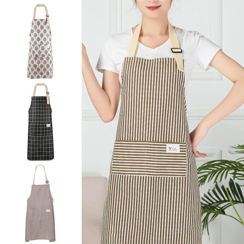Apron Dapur, Bahan Linen Kapas, dengan 2 Poket, Tahan Noda, Tahan ...