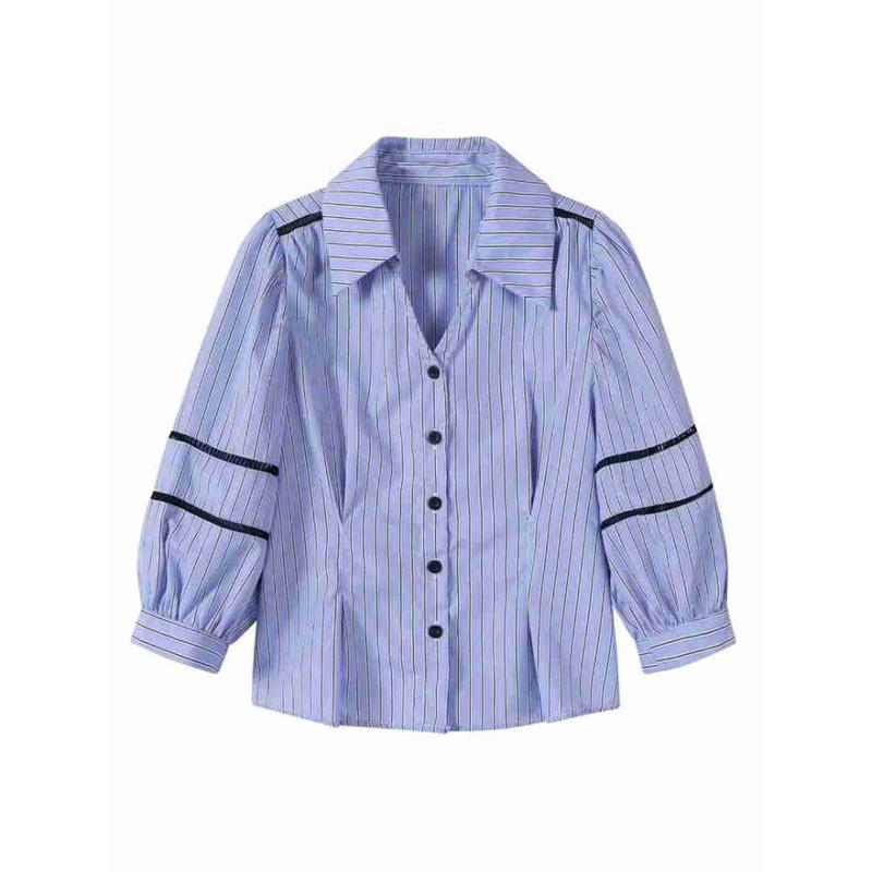CHICMORE Atasan Wanita Lengan Panjang Puff Dengan Motif bergaris - Shop ...