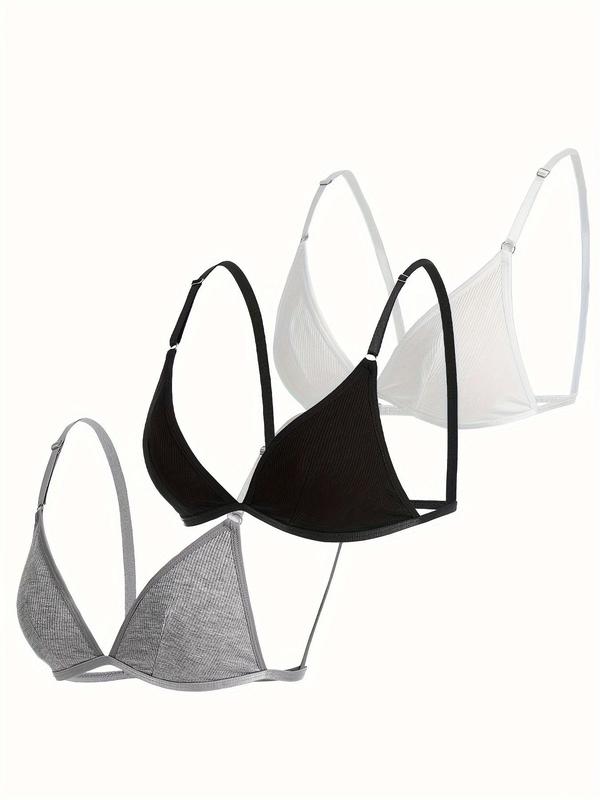 Women's 3 Counts Plain Wireless Triangle Bra, Summer Wear, Adjustable ...