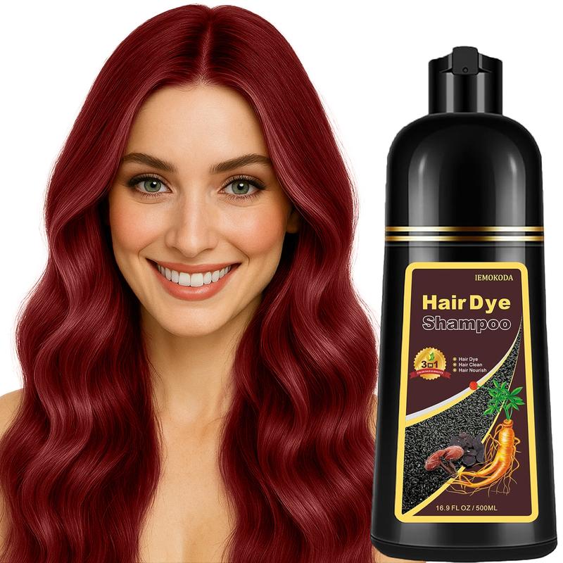 Dark Wine Red Hair Dye Shampoo 3-in-1 for Gray Hair Coverage – Natural ...