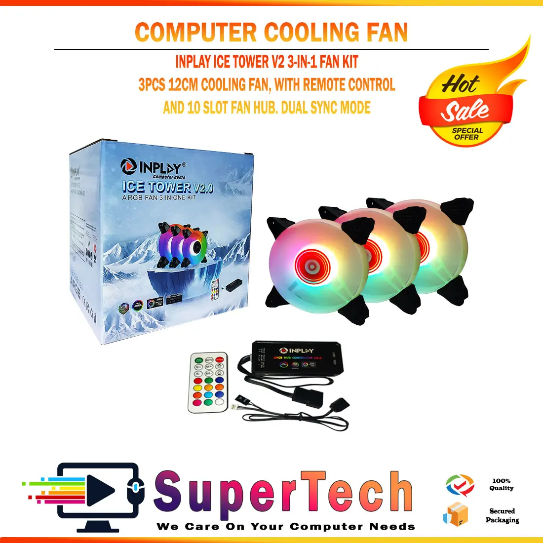 Inplay ICE TOWER V2 3-In-1 Fan Kit | 3PCS 12CM Cooling Fan, with Remote ...