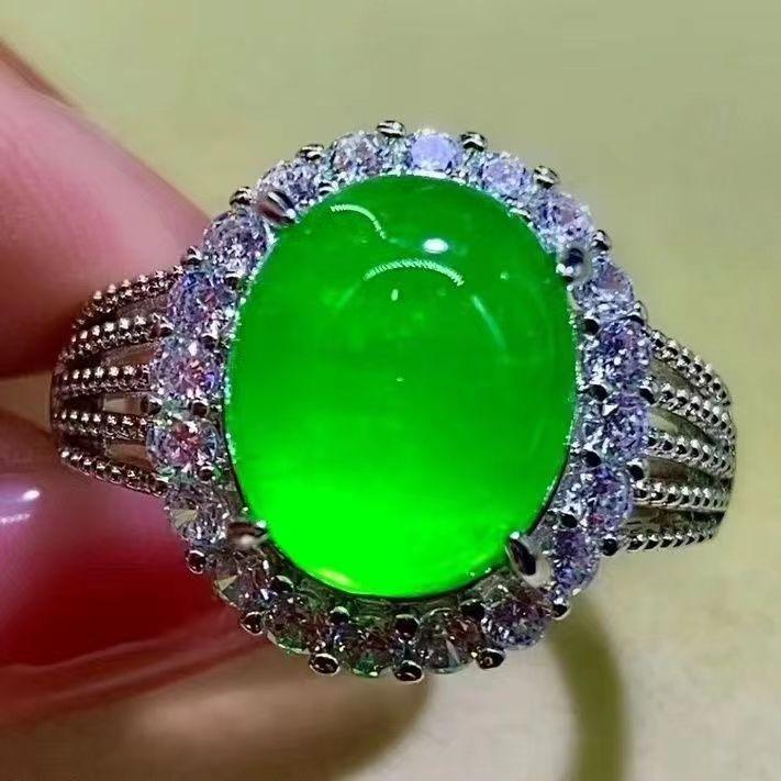 Cincin Berbentuk Telur, Jed Tiruan Hijau, Untuk Wanita, Pembukaan Bujur ...