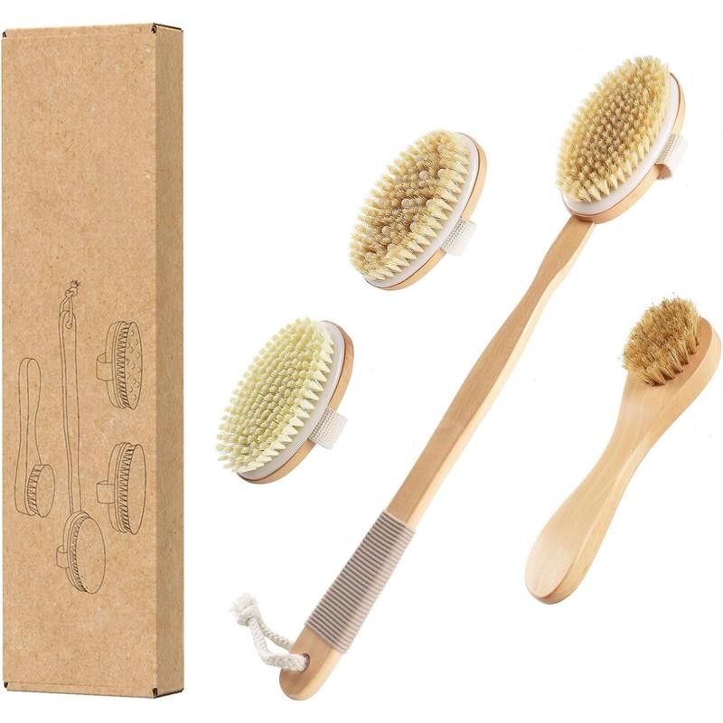 Dry Brushing Set - Natural Boar Bristle Body & Face Brush, Wooden ...