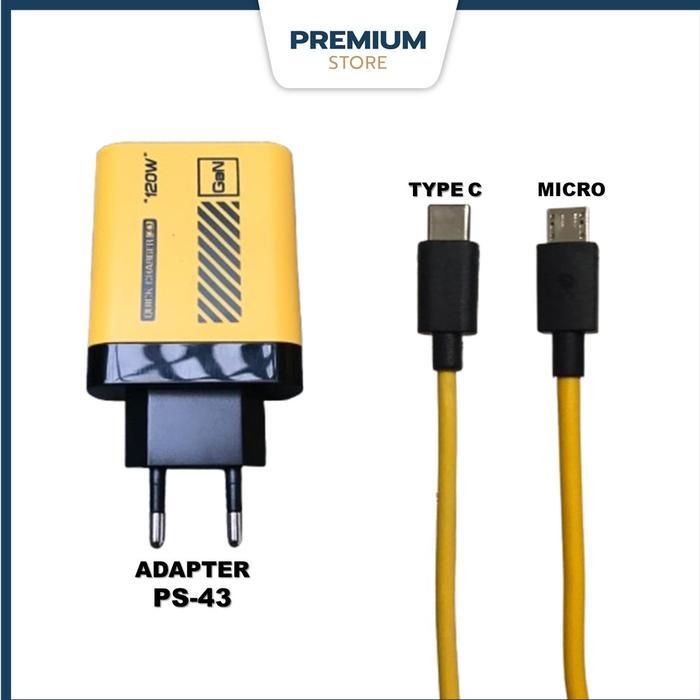 Adaptor Charger PS43 + Kabel TYPE C Micro USB PD 120W adapte - Shop | Tokopedia