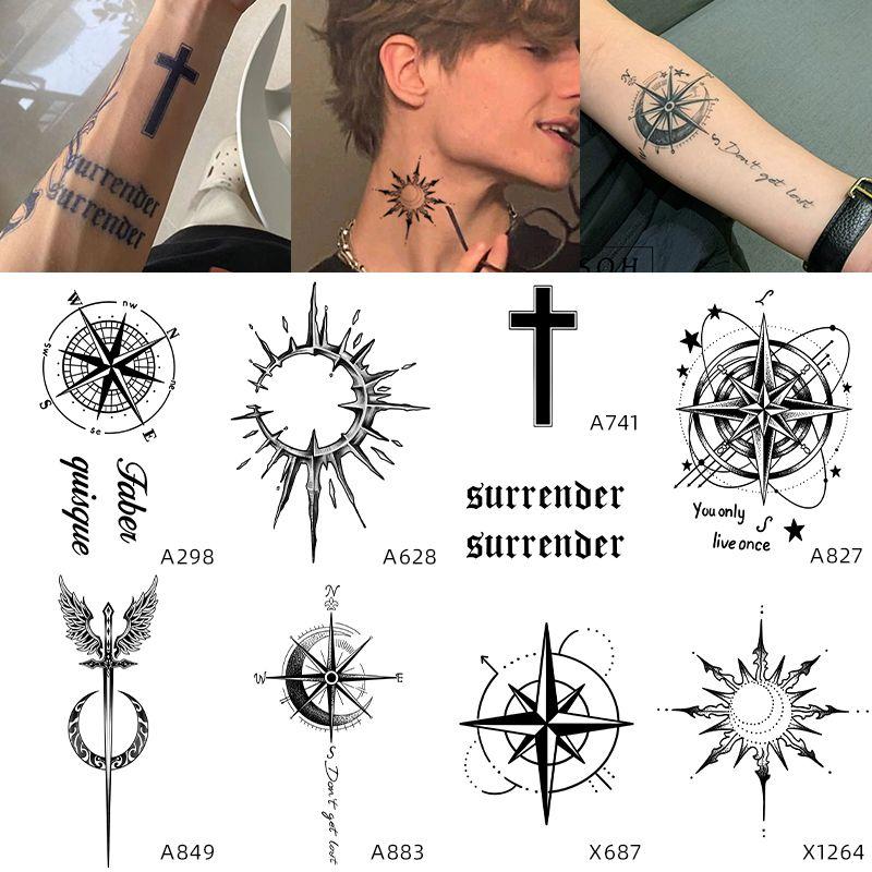 Compass Herbal Tattoo Stickers Semi-Permanent Domineering Flower ...