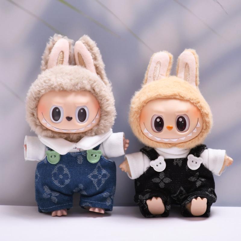 2-pack Labubu doll clothes, labubu four-leaf clover denim overalls and ...