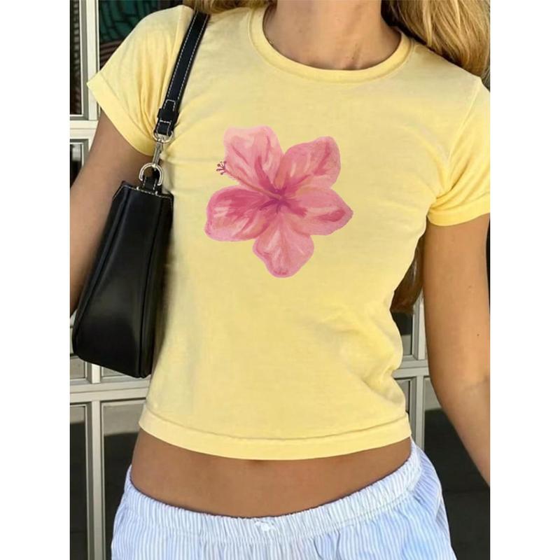 New Y2K Summer Floral Print Cropped T-Shirt Graphic T-Shirt Women's ...