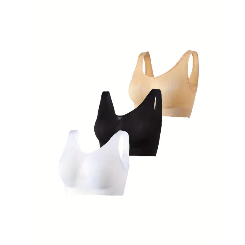 3pcs Small Pleats Seamless Sports Bras, Cozy & Thin Single Layer ...