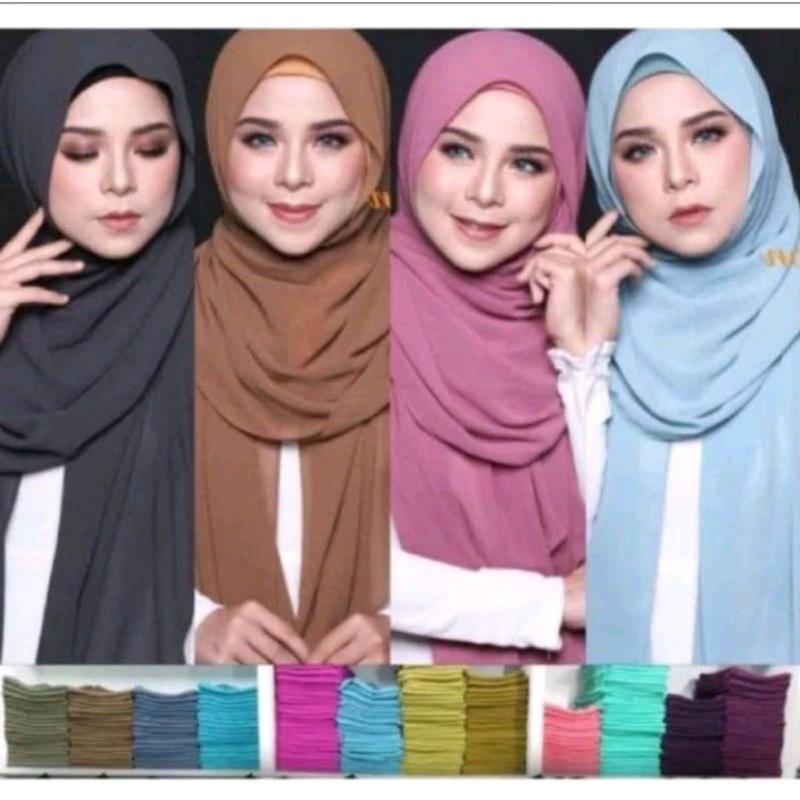 SHAWL KEKNIS BASIC WIDE LONG SHAWL HEAVY CHIFFON Pashmina Wanita ...