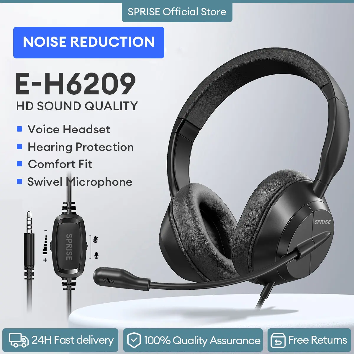 SPRISE H6209 Stereo Headset Rotating Mic Earphone Noise Cancelling 3 ...