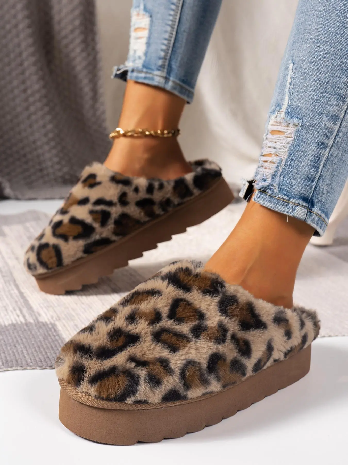 Women's 2023 New Trendy Minimalist Fluffy Platform House Slippers, Non ...