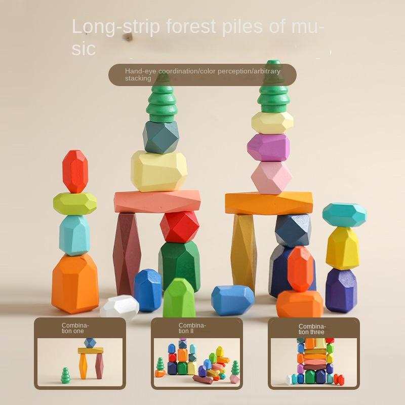 Geometric Stacking Early Education Building Wooden Long Colorful ...