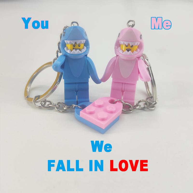 Cartoon Shark Couple Keychains Set - Matching Pink & Blue Anime ...