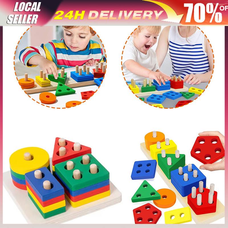 Kids Wooden Montessori Geometric Shape Sorting Toy Color Matching ...