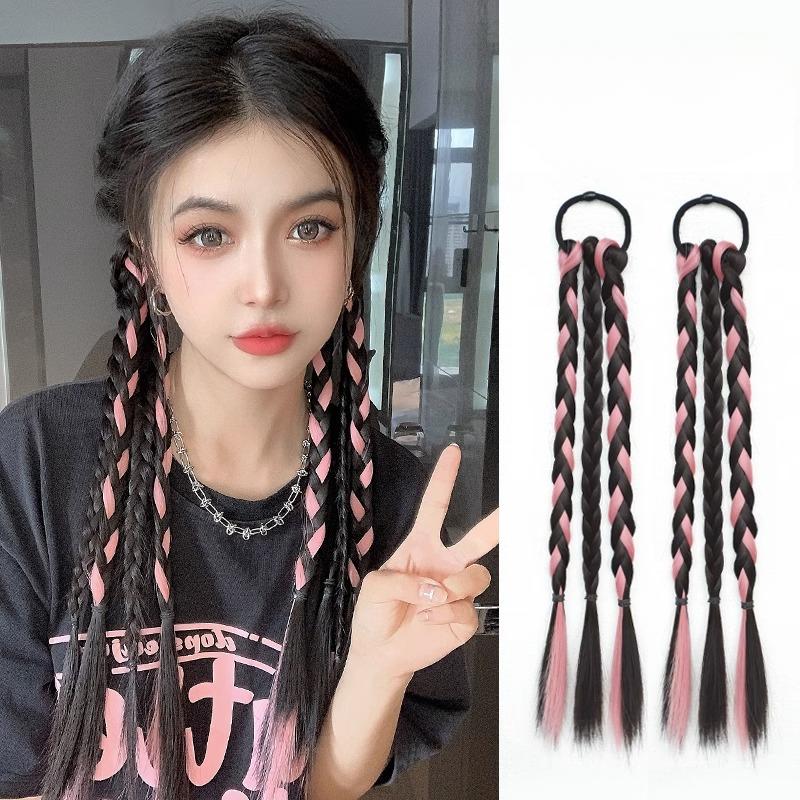 Rambut palsu tinju wanita, tocang merah jambu, sorotan dicelup ...