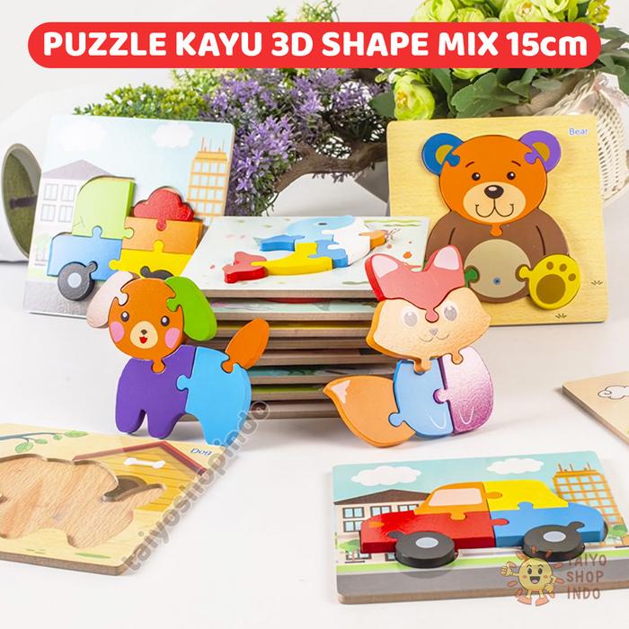 Promo TAIYO Puzzle Kayu 3D Shape Mix 15cm Animal Bentuk Hewan ...