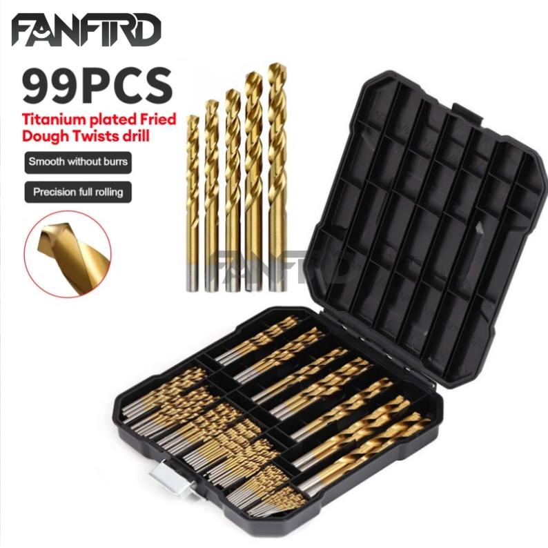 FANFIRD 99pcs Mata Bor besi baja asli Mata Bor Set Putar Batang Lurus ...