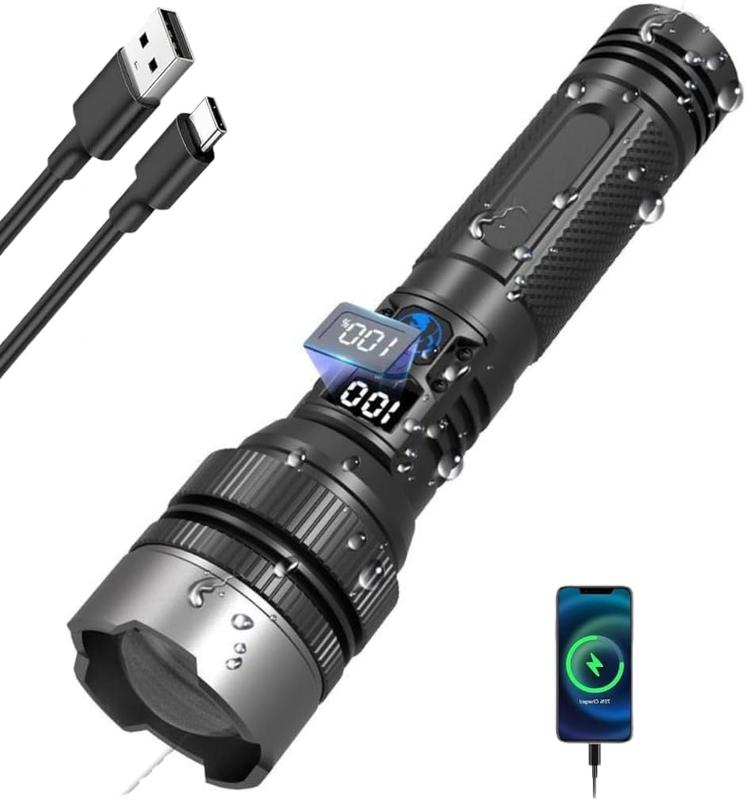150000 Lumens Powerful Flashlight - USB-C Rechargeable, IPX7 Waterproof ...