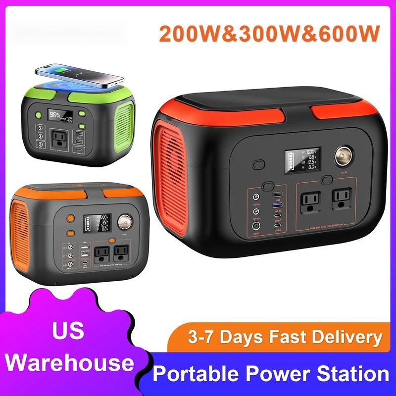 600W/300W/200W Portable Power Station,110V AC Outlets Solar Generator ...